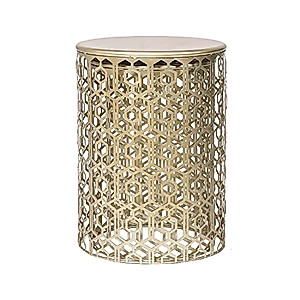 Adeco Metal Nesting Tables Set of 2, Round End Side Coffee Table Decorative Nightstands for Home Office Indoor and Garden Outdoor, Gold