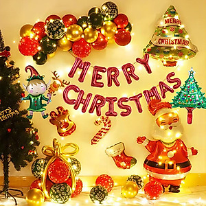 SUBOOCA Merry Christmas With Christmas Tree Clown Balloons, Red Aluminum Foil Christmas Party Sign, Xmas/Xmas Eve Party Decorations Supplies Backdrops