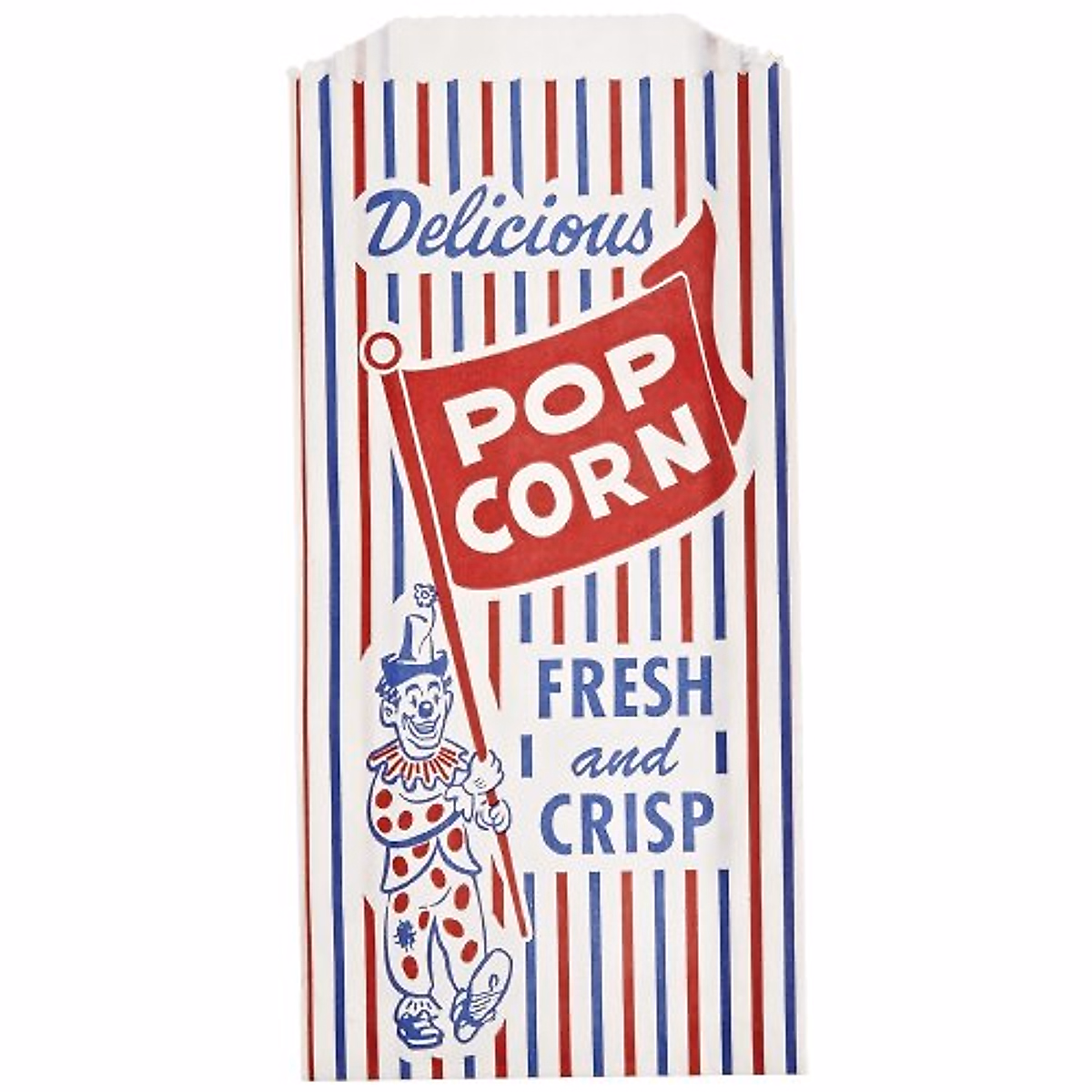 Bagcraft Pinch-Bottom Paper Popcorn Bag, 4 x 1.5 x 8, Blue/Red/White, Paper, 1,000/Carton