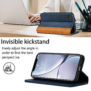 Ｈａｖａｙａ for iPhone XR Case Wallet iPhone XR Wallet case for Men with Card Holder Flip Folio Leather Cover with Credit Card Slots-Blue and Yellow