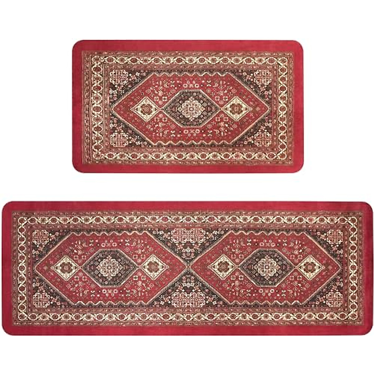 eqivei Kitchen Rugs Sets of 2, Non-Skid Rubber Kitchen Mats for Floor, Boho Kitchen Runner Rugs and Mats Washable, Farmhouse Cushioned Standing Mat for Kitchen, Front of Sink, Laundry（Red）