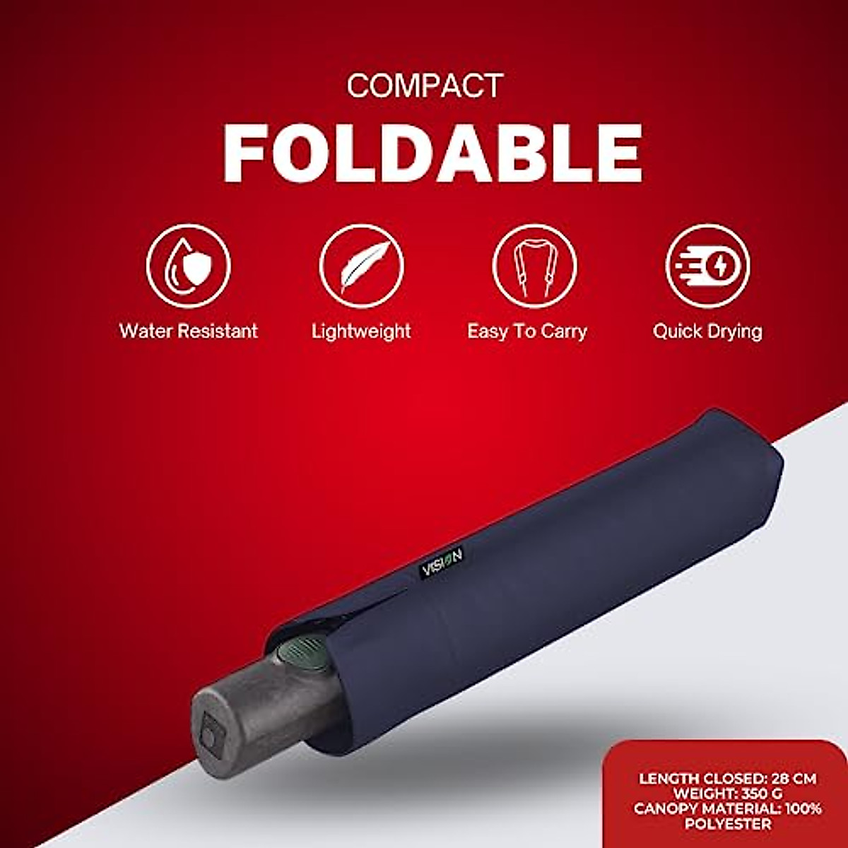 Knirps Vision Duomatic Automatic Open Close Rain Umbrella - Compact Windproof Umbrella for Rain - Durable Travel Umbrella for Adults - 97cm Diameter Retractable Umbrella & Carrying Case, Water Colored