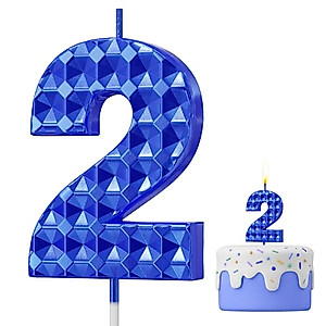 2 Birthday Candle - Number 2 Candle - CANKOO Blue Diamond Birthday Cake Candles for Boys Girls Kids Adults - Big Number 12 20 21 22 23 24 25 26 27 28 29