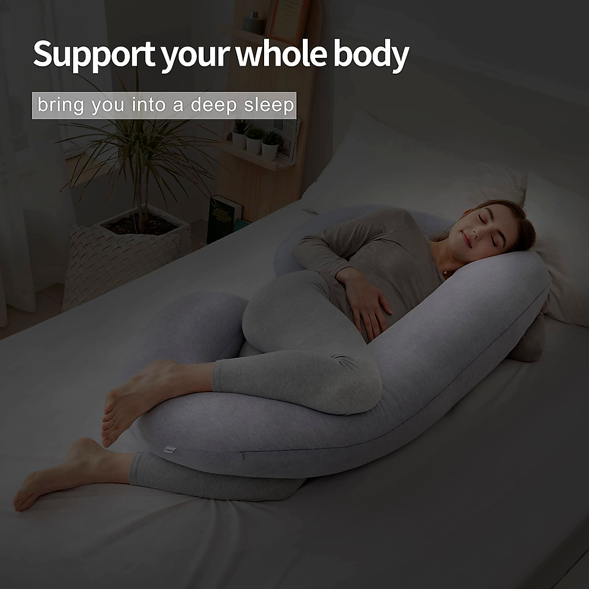 Kproly KRROLY Pregnancy Pillows for Sleeping - Body Pillow for Pregnancy - Memory Foam and Fiber Clusters Maternity Pillow with Removable Washable Reversible Cooling Jersey Cover（C Shape,Grey）