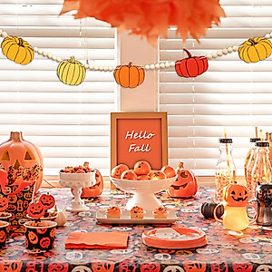 AKEROCK Fall Thanksgiving Garland for Mantle, Farmhouse Wood Pumpkin and Bead Thanksgiving Banner for Home Fireplace Mantel Decor - Pumpkin Garland Thanksgiving Decorations Indoor