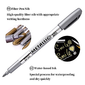 MYARTOOL Metallic Marker Pens, Gold and Silver Metallic Permanent Markers for Artist Illustration, Crafts, Gift Card Making, Scrapbooking, Fabric, DIY Photo Album, Value Set of 8