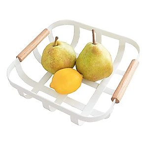 YAMAZAKI Home Tosca Fruit Basket - Kitchen Decorative Metal Holder Bowl - Steel + Wood, White