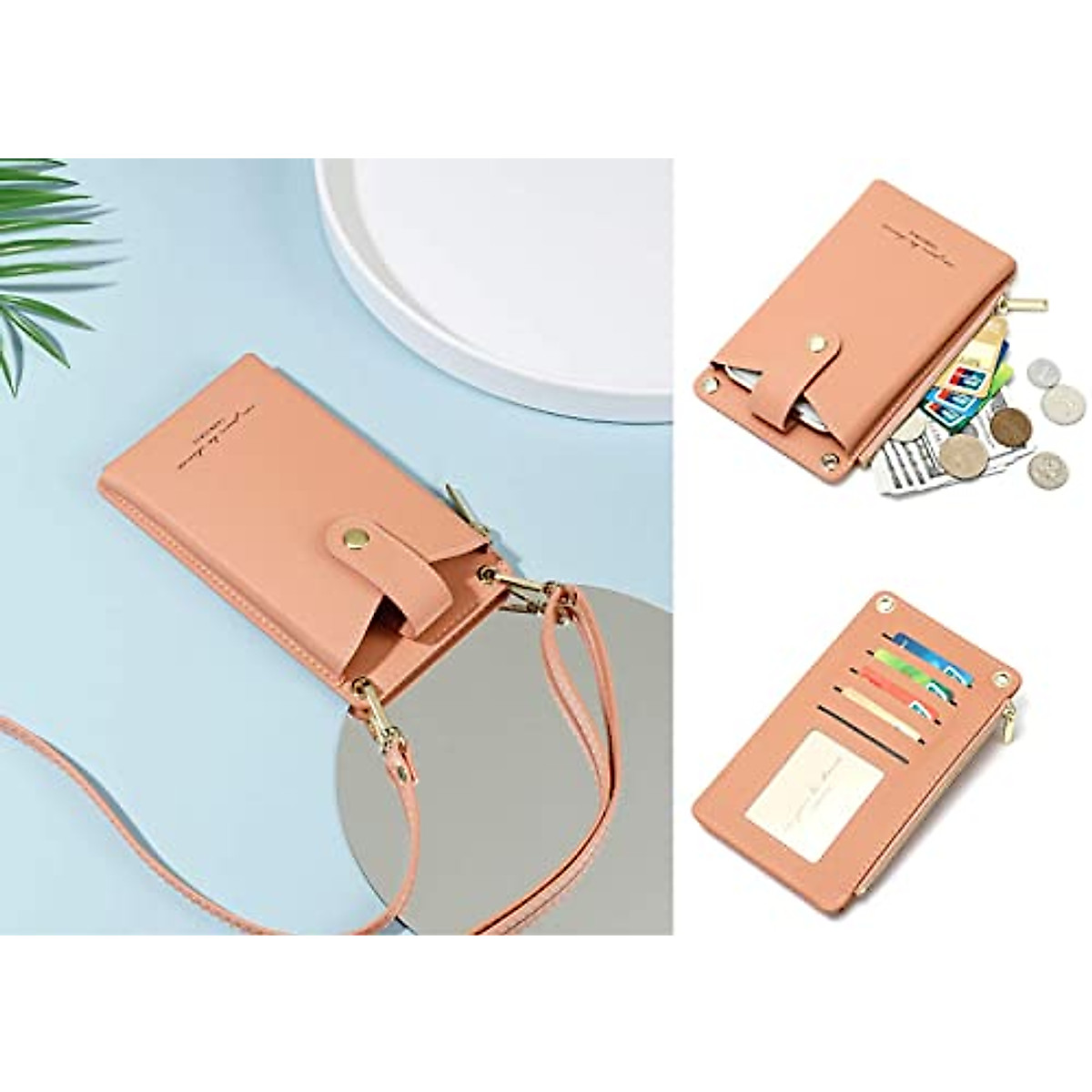 Womens Cellphone Crossbody Bag Small Light Leather Shoulder Purse Handbag Card Wallet Lanyard Case Girls Satchel Pouch (pink)