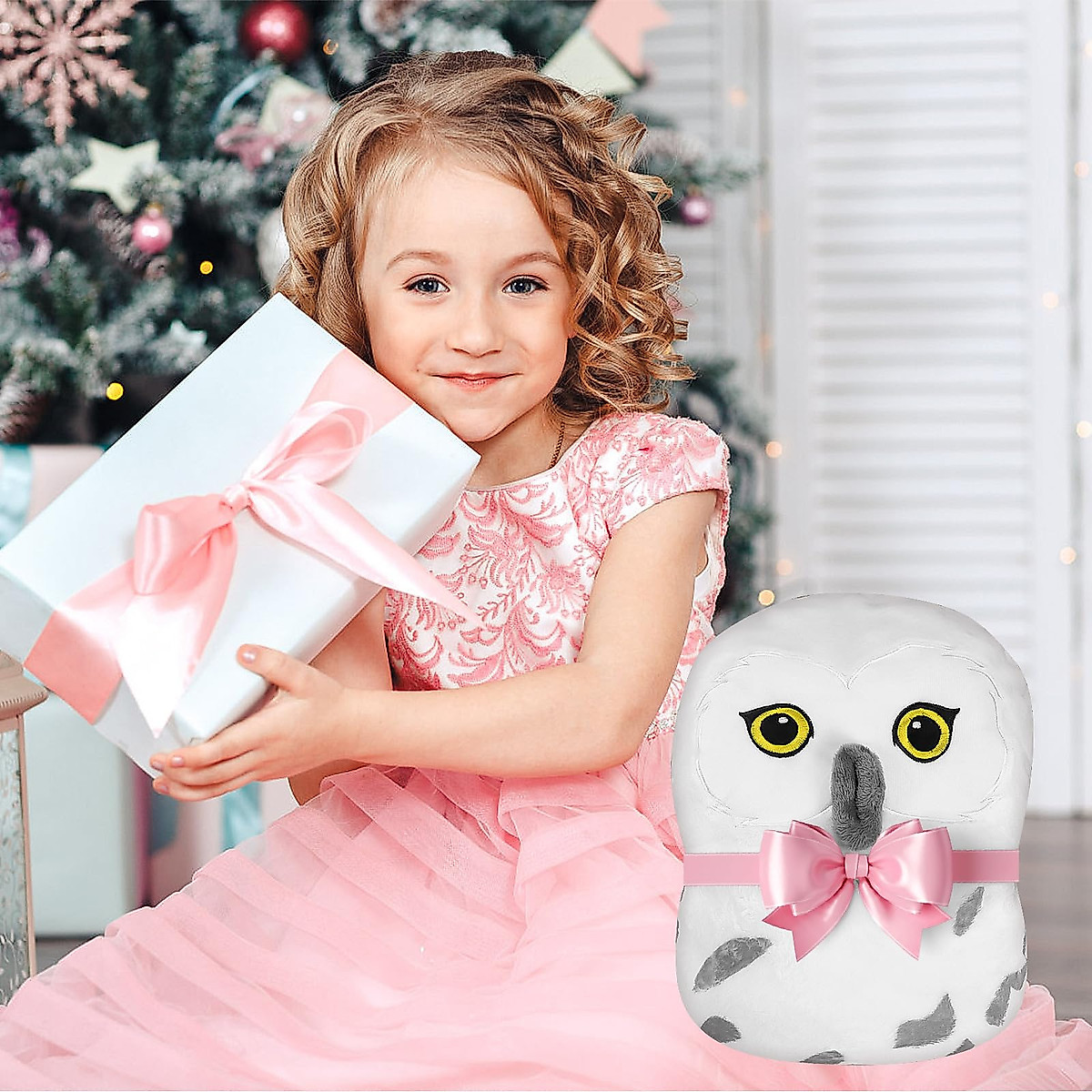 Wearable Blanket Hoodie, Snowy Owl Oversized Hooded Blanket, Soft Sherpa Blanket Owl Gift for Birthday Halloween Christmas