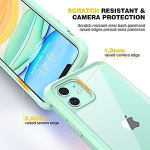 Diaclara Compatible with iPhone 11 Case, Full Body Rugged Case with Built-in Touch Sensitive Anti-Scratch Screen Protector, Soft TPU Bumper Case Clear Compatible with iPhone 11 6.1" (Pistachio Green)