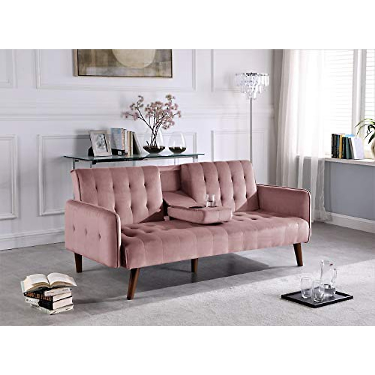 US Pride Furniture Charming Convertible Sofa Sofabed, Rose