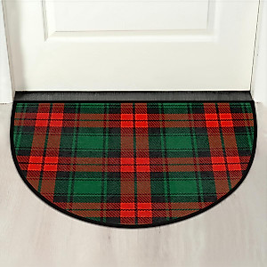 FengQuGou Christmas Balfour Plaid Half Round Doormat Red Green Washable Semi Circle Area Rug Non Slip Absorbent Half Moon Rug for Indoor Outdoor Bathroom Kitchen Living Room Fireplace Floor Mat