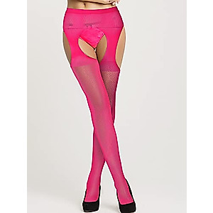 6 Pairs Women Fishnet Thigh High Stockings Garter Belts and Suspender Pantyhose Stockings for Halloween (Classic, Black, White, Rose Red, Purple, Red, Dark Blue, Medium-Large)