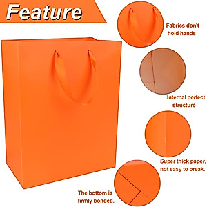 10 Pcs Orange Paper Gift Bag Wide Handle Cardstock Paper Bags All-Occasion Paper Bags Heavy Duty Shopping Bags Reusable Business Bag Vogue Paper Gift Bags Take Out Bags with Tissue,9.8"*5.1"*12.6"
