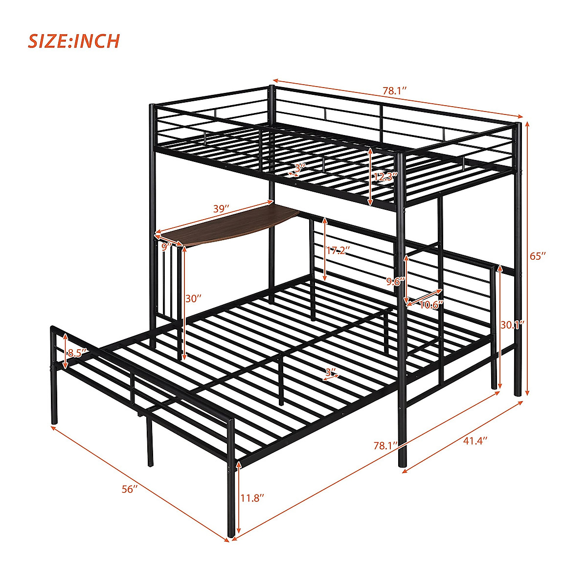 Harper & Bright Designs Metal Bunk Beds Twin Over Full Size,Bunk Beds with Desk, L Shaped Bunk Beds with Built-in Ladder, Full-Length Guardrail, No Box Spring Needed,Black