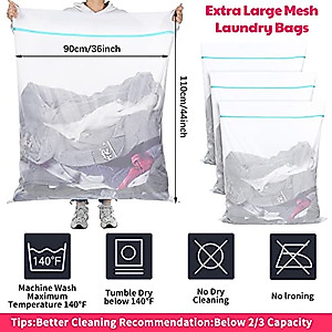 4 Pieces Extra Large Mesh Laundry Bags 44 In x 36 In Oversize Laundry Bag for Washing Machine Heavy Duty Net Washing Bags with Zipper for Big Clothes Household Bed Sheet Travel Storage Organize Bag