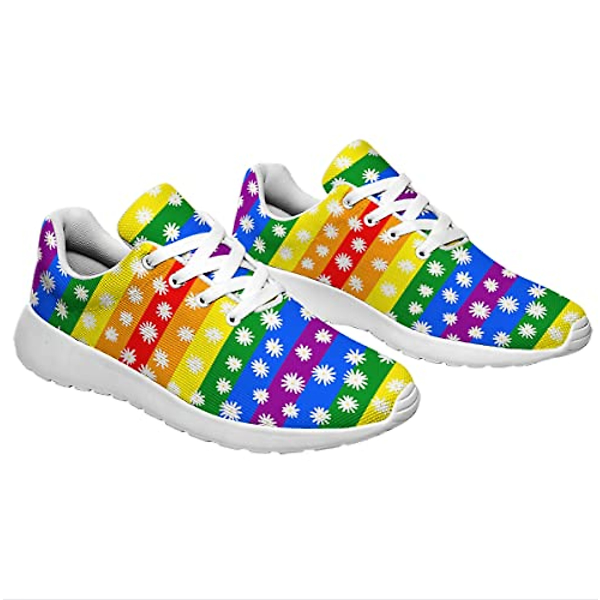 Gay Pride Shoes LGBT Unisex Running Shoe Athletic Casual Tennis Rainbow Sneakers Gift for LGBTQ Support White Size 13