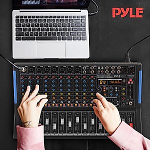 PYLE 12-Channel Bluetooth Studio Audio Mixer - DJ Sound Controller Interface with USB Drive for PC Recording Input, RCA, XLR Microphone Jack, 48V Power, For Professional and Beginners - PMXU128BT