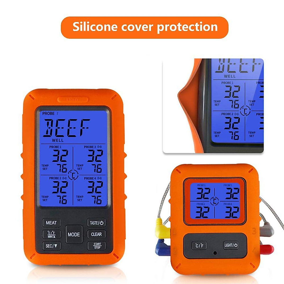 TS-TP40 Food Thermometer Kitchen Cooking BBQ Electronic Digital Display Temperature Meter 100m Wireless ransmission, -20℃~300℃(TS-TP40-B (Non Waterproof Probe)