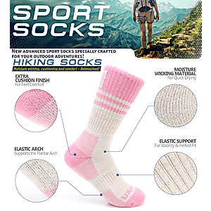 MIRMARU Women’s 5 Pairs Hiking Socks- Moisture Wicking Outdoor Athletic Sports Cushion Crew Socks (M231-MEDIUM)