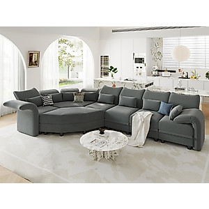 LLappuil Large Faux Leather Fabric Modular Sectional Sofa U Shaped Couch,Oversize U Shaped Leather Sectional Sofa for Living Room,Office,Grey