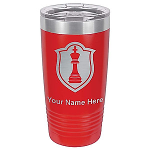 LaserGram 20oz Vacuum Insulated Tumbler Mug, Chess King, Personalized Engraving Included (Red)