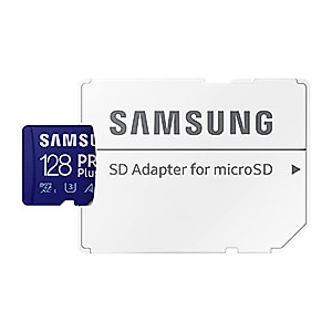 SAMSUNG PRO Plus + Adapter 128GB microSDXC Up to 160MB/s UHS-I, U3, A2, V30, Full HD & 4K UHD Memory Card for Android Smartphones, Tablets, Go Pro and DJI Drone (MB-MD128KA/AM)