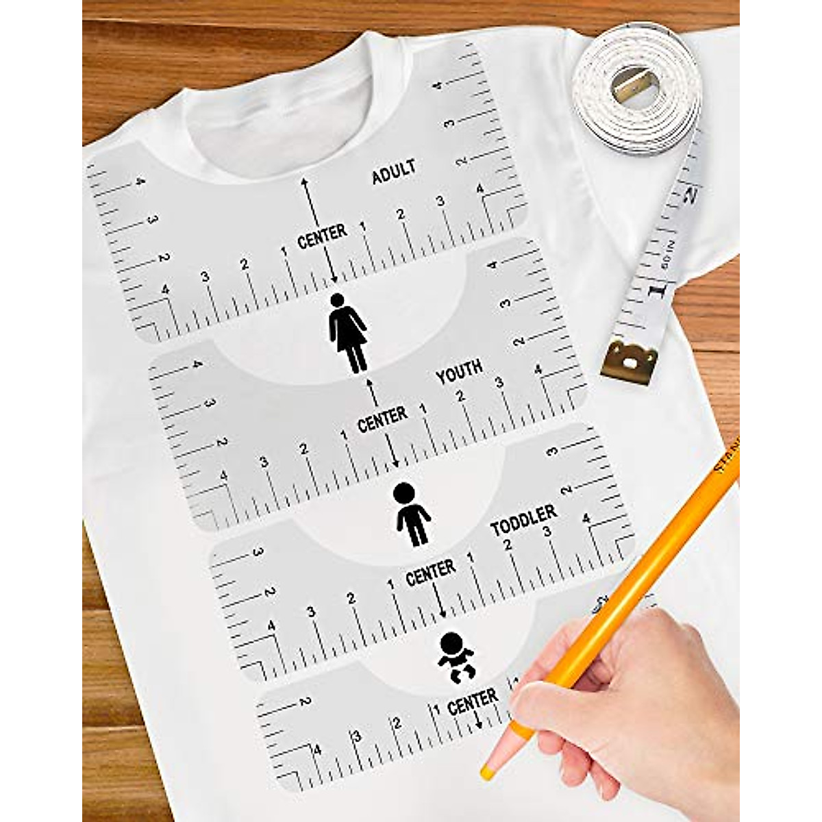 6 Pcs T-Shirt Ruler Guide Alignment Tool to Center Designs T-Shirt for Adult Youth Toddler Infant (Transparent)