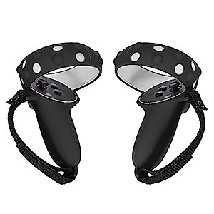 Touch Controller Grip Cover for Oculus Quest 2 Silicone Protective Accessories with Adjustable Anti-Throw Backhand Starp (Black)