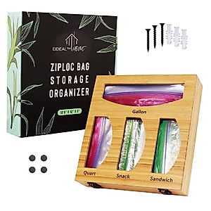EIDEAL™ | Ziplock Bag Storage Organizer for Kitchen Drawer | Baggie Organizer | Ziploc Plastic Bag Storage | Space Saving Organization | Bamboo Organizer | Ziplock Bag Storage |