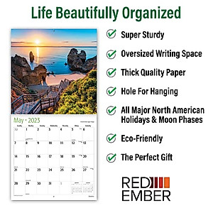 RED EMBER Beaches Jan - Dec 2023 Monthly Wall Calendar | Deluxe Edition - 5 Extra Full-Page Images & Extra Strength Hanging Hole | 12" x 24" Open | Thick & Sturdy Paper | Beautiful Tropical Vacation