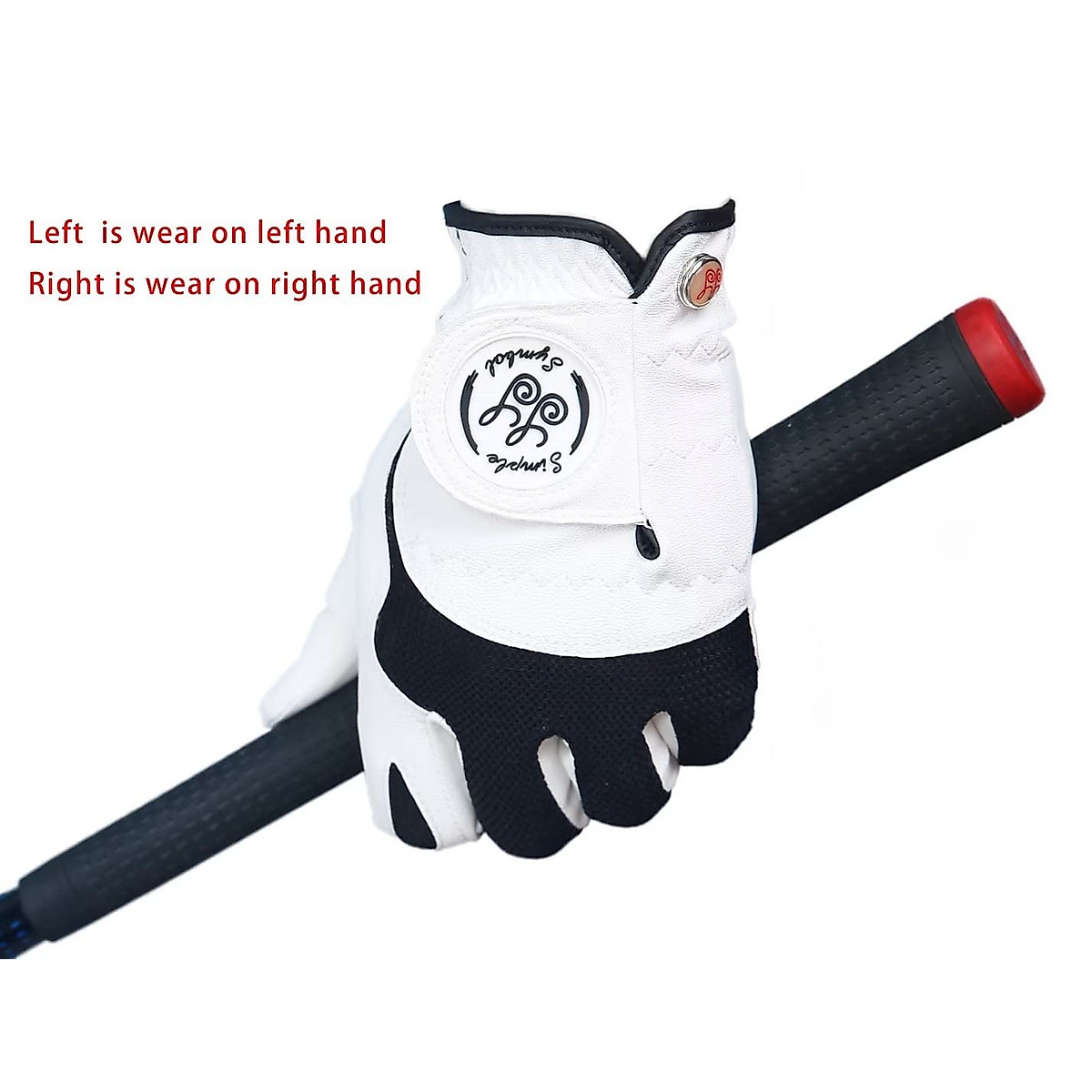 SIMPLE SYMBOL Men's Golf Glove Premium Synthetic Leather,Net Fabric,Stable Grip,Six Pack Value Left Hand Right Hand（Left is Wear on Left Hand,Right is Wear on Right Hand）(Black,S,Left)