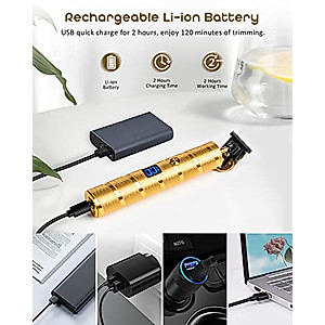 Qhou Hair Trimmer, Upgraded T Outline Clippers for Men, Cordless Electric Hair Trimmer Hair Cutting Kit with Hair Clippers Cordless Rechargeable Hair Cutter Shaving with LED Display