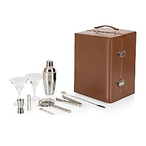 LEGACY - a Picnic Time brand Manhattan Case, Stainless Steel Cocktail Shaker Set, Premium Tools, Bar Accessories, and Bartender Kit, One Size, Mahogany with Tan Accents