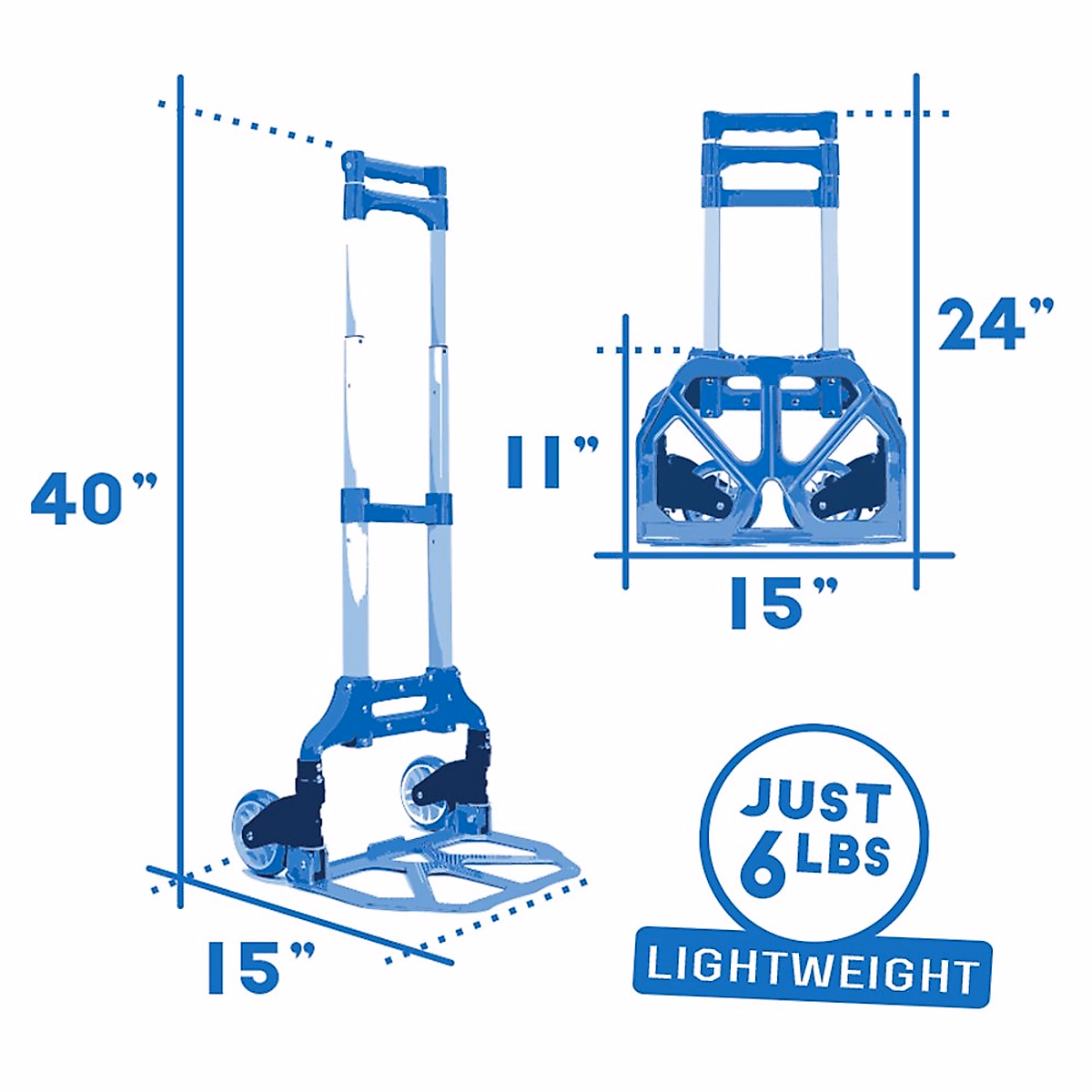 Heavy Duty Hand Truck & Dolly - 150 lb. Capacity Aluminum Utility Cart with Adjustable Shaft, Folds Down to Just 2" by Knack – Moving Equipment, Great for Lifting Boxes & Luggage (Orange)