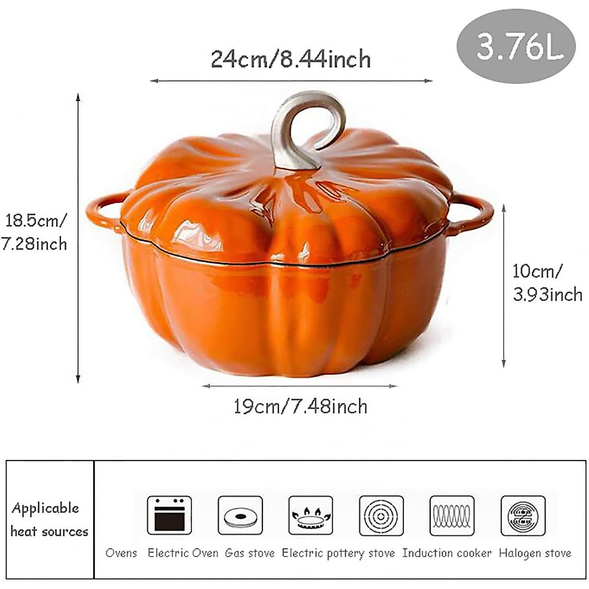 exari Cast Iron Pumpkin Enamel Pot/Stew Pot Soup Pot Multi-Purpose Pot/Household Dutch Oven Non-Stick Stock Pot Induction Cooker Universal, 4 qt(3.76L)