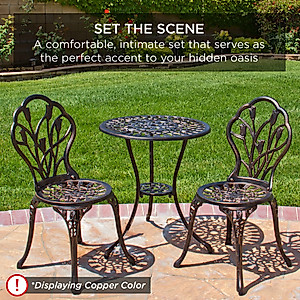 Best Choice Products 3-Piece Outdoor Rust-Resistant Cast Aluminum Patio Bistro Set w/Tulip Design, Antique Finish - White