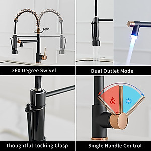 Matte Black Kitchen Faucet AIMADI - Commercial Kitchen Faucets Single Handle Single Hole Spring Rose Gold Kitchen Faucet with Pull Down Sprayer Black