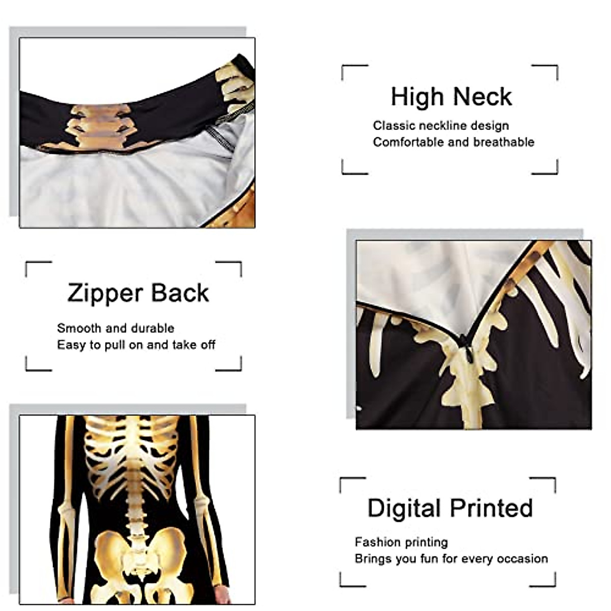 Tizzomx Halloween Women Muscle Costumes with Front and Back 3D Bone Print Onesie Bodysuit for Women Size Medium