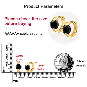 NEOSHOW Small Gold Hoop Earrings for Women 14k Real Gold Plated Cubic Zirconia Huggie Earrings Tiny Cute Cartilage Hypoallergenic Earrings Jewelry Gifts for Women (Black)