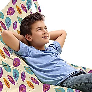 Ambesonne Autumn Lounger Chair Bag, Colorful Warm Tones Round Fall Leaves Repetitive Art Illustration Print, High Capacity Storage with Handle Container, Lounger Size, Fuchsia and Pale Teal
