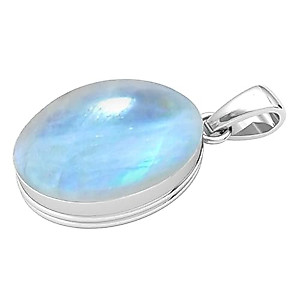 JEWELOPORIUM 925 Silver Pendant for Women White Real Rainbow Moonstone Gemstone Costume Silver Pendant Necklace Thanksgiving Gift Vintage Jewelry