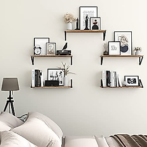 Wallniture Ponza 24" Floating Bookshelf, Wood Floating Shelves for Wall Storage, Rustic Wall Shelves for Bedroom, Living Room, Bathroom, Kitchen Set of 5