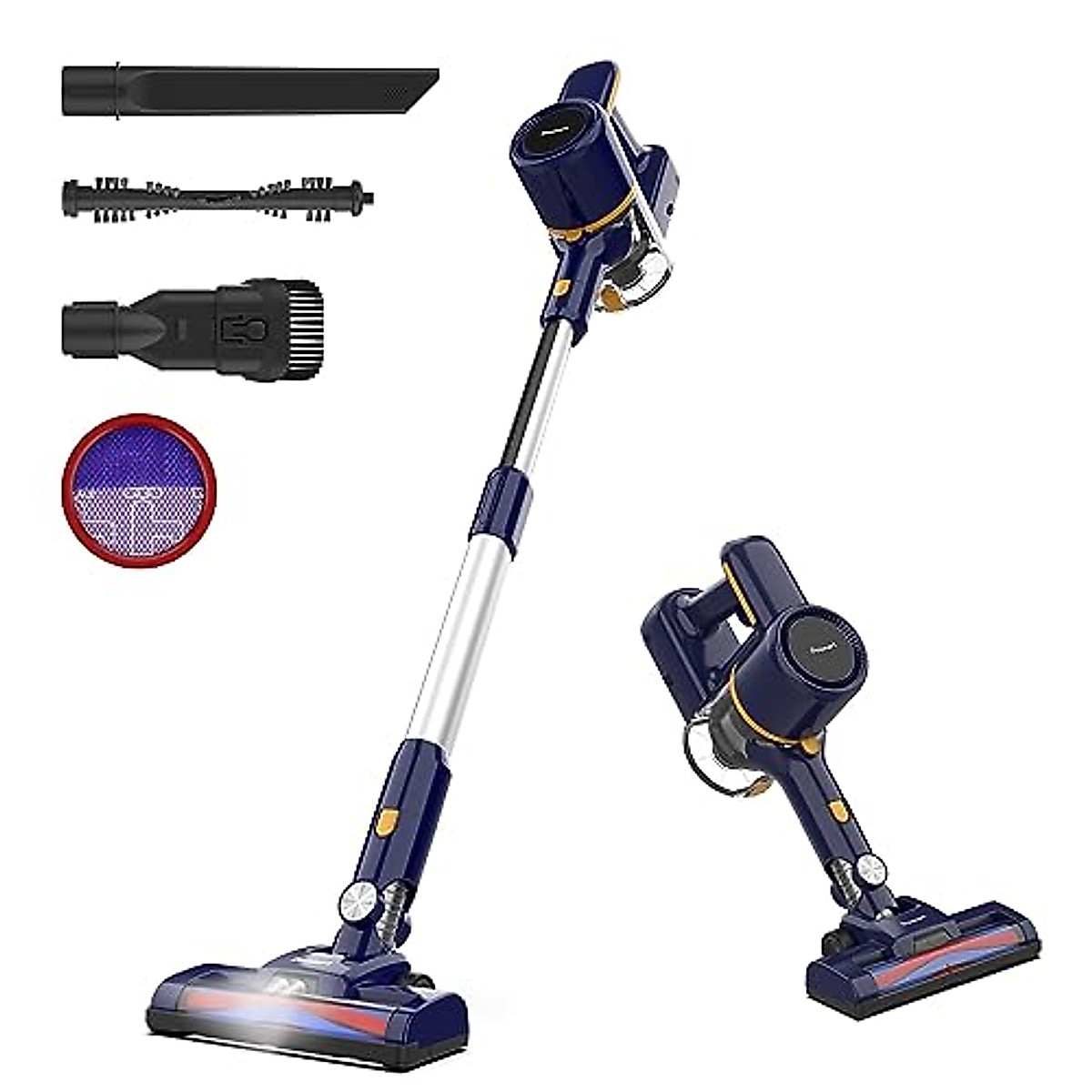 POWEART Cordless Vacuum Cleaner, 6 in 1 Multifunction Cordless Stick Vacuum, 2200mAh Vacuum Cleaner Rechargeable, Lightweight Vacuum Cleaner Hardwood Floor Pet Hair Home - Indigo