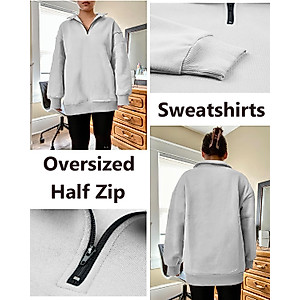 BASQDOV Women's Casual Sweatshirts 1/4 Zipper Long Sleeve Fall Top Oversized Pullover Tunics Teen Girls Fall Y2K Clothes(Light Grey,Small)