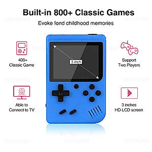 Handheld Game Console, Retro Game Console Mini Arcade Machines Built-in 800 Classical FC Games, Support Connecting TV & 2 Players, Ideal Gift for Kids & Lovers(Blue800 Games)