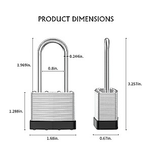 CINCINNO Laminated Steel Padlock with Key，6 Pack Keyed Alike Padlocks with Long Shackle