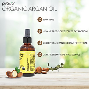 PURA D'OR 4 Oz ORGANIC Moroccan Argan Oil - USDA Certified 100% Pure & Cold Pressed Virgin Premium Grade Natural Moisturizer Treatment For Dry, Damaged Skin, Hair, Face, Body & Scalp - Men & Women