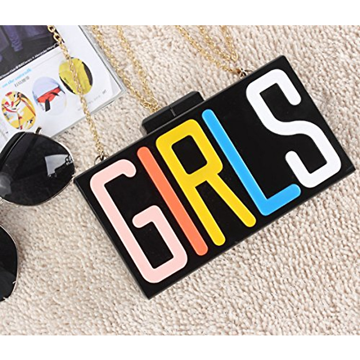 Shiratori Women Evening Clutch Bag, Acrylic Square Box Shoulder HandBags For Wedding Party Tote Purse (black)