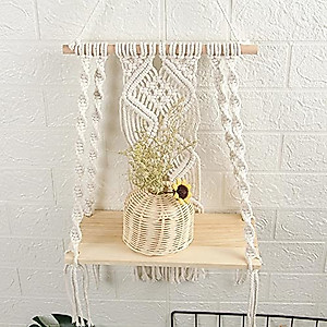 Hiuxume Macrame Wall Hanging Shelf - Bohemian Wall Decor for Bedroom - Woven Rope Macrame Wall Art as Boho Bathroom Shelf Decor - Macrame Shelf Wall Hanging Plant Hanger with Crochet Wall Hangings
